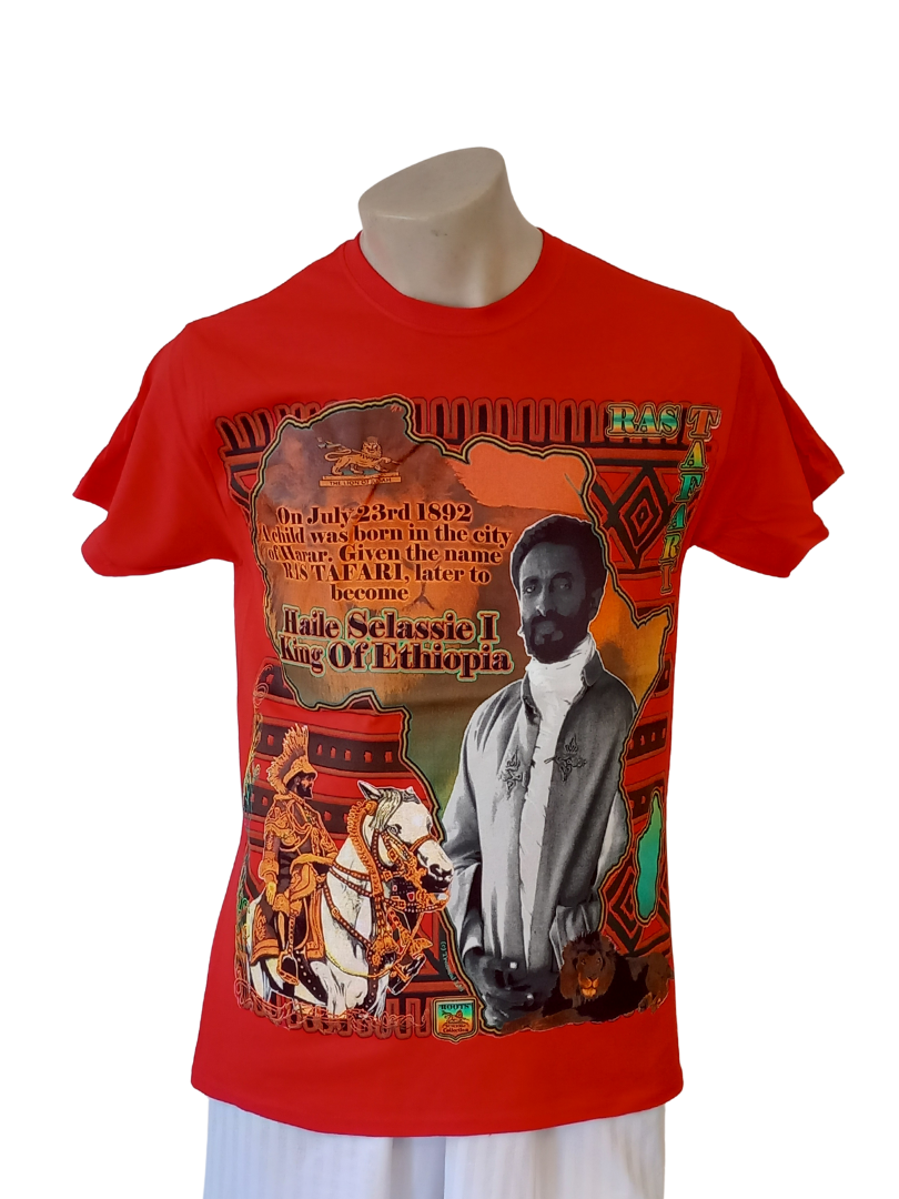 Ras Tafari His Imperial Majesty Haile Selassie T Shirt Red